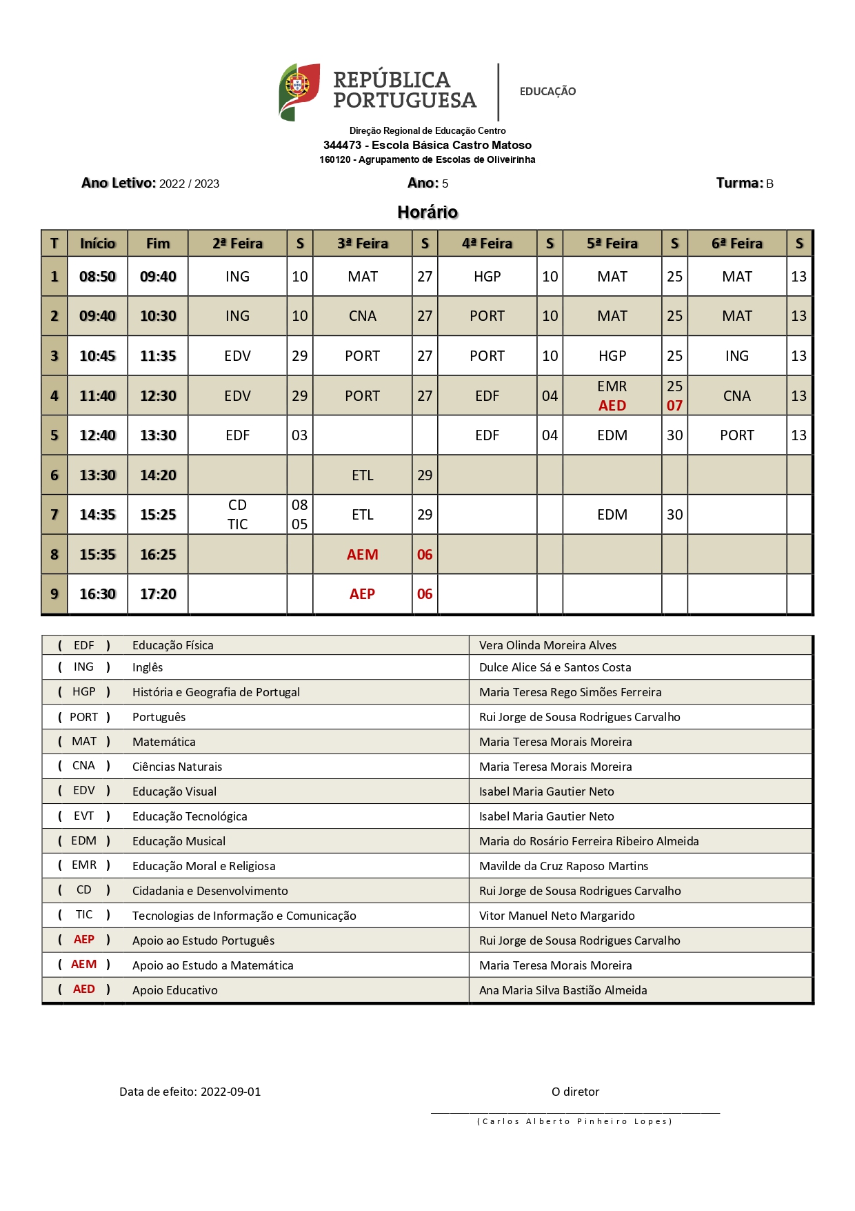 Horários 2022-2023 - 2º e 3º Ciclos (NOVO): 5B